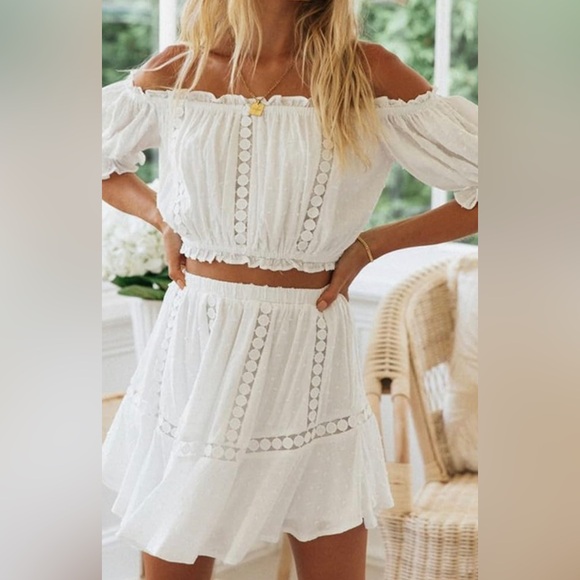 Skirts | Nwt Two Piece Ruffle Trim Cami Hollow Out Crop Top And Wrap ...